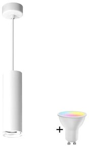 Polux LED RGBW Stmívatelný koupelnový lustr na lanku TURYN 1xGU10/6,5W/230V IP44 bílá SA1906+AI0414