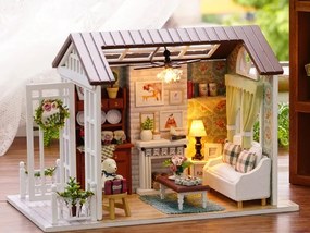Creative Corner Dřevěný model obývacího pokoje pro panenky k sestavení LED 8008-A