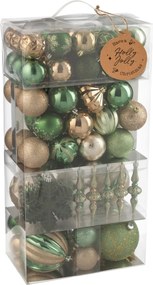 Krabička 80 vánočních plastových ozdob mintově zelená a ecru – 30*18*58 cm