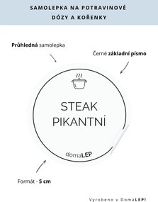 Samolepka na kořenky STEAK PIKANTNÍ průhledná 5 cm základní písmo