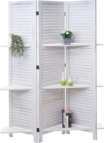 Paraván Shabby vintage s poličkama - 170 x 125 cm - Bílá / bílá