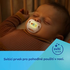 Canpol babies Dudlík svítící silikonový symetrický LOVE MUM&DAD 6-18m 2ks
