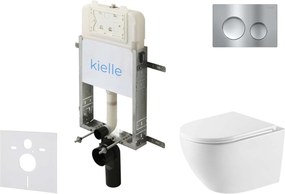 kielle Genesis New - Set předstěnové instalace, klozetu Oudee, Vortex Rimless+, sedátka softclose a tlačítka Gemini New I, lesklý chrom 30528SZ56
