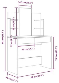 Petromila Set toaletního stolku černý 96 x 40 x 142 cm