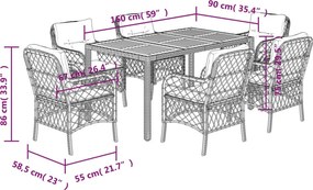 7dílný zahradní jídelní set s poduškami černý polyratan 3212039