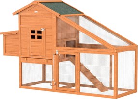 PawHut Zahradní Kurník pro 1-2 Slepice s Hnízdící Oblastí, Domem a Otevřeným Prostorem, Kurník z Modřínového Dřeva a Kovových Materiálů, 179x67x115 c…