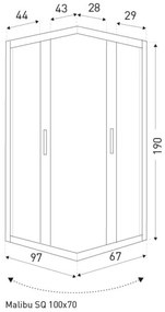 Novoterm Obdélníkový sprchový kout NV-Malibu SQ 100x70 chrom/textura - bez vaničky