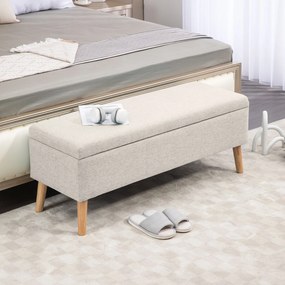 HOMCOM Lavice Čalouněná lavice s úložným prostorem 110 x 39 x 45 cm v béžové barvě se vzhledem lnu do předsíně ložnice obývacího pokoje z kaučukového…