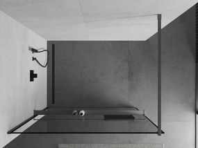Mexen Kioto+, sprchová zástěna Walk-In s poličkou a věšákem 100 x 200 cm, 8mm čiré sklo černý vzor, ​​grafitový profil, 800-100-121-95-70