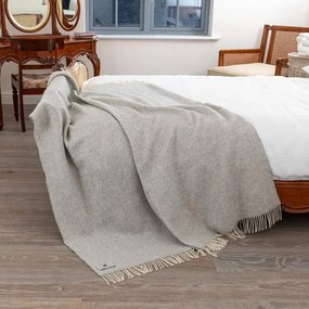 Deka XXL Merino vlna / kašmír Pale Grey & Cream Herringbone 220 x 136 cm John Hanly
