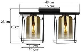 Stropní svítidlo Hella Cage, 2x zlaté skleněné stínítko v kovovém rámu