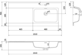 Mexen Otis, umyvadlo na zapuštění 101 x 46,5 cm, pravé, bílá lesklá, 25181000P