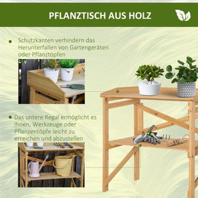 Dřevěný květinový stolek Outsunny s policí 80x40x84cm, světle hnědý, ideální pro zahradu a balkon | Aosom.de