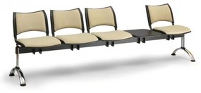 Čalouněná lavice SMART, 4-sedák + stolek - chromované nohy / Černá