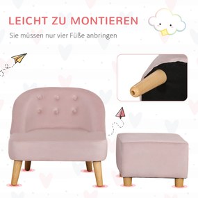 Dětské křeslo HOMCOM s otománem pro děti od 3 do 5 let, roztomilý design, sametový vzhled, 51 x 50 cm, růžová