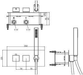 Sapho Latus podomítková sprchová termostatická baterie vč. sprchy 2 výstupy chrom 1102-45