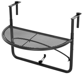 Outsunny Balkonový závěsný půlkruhový stolek výškově nastavitelný, Ø30 cm, černý, 60 x 45 x 50 cm