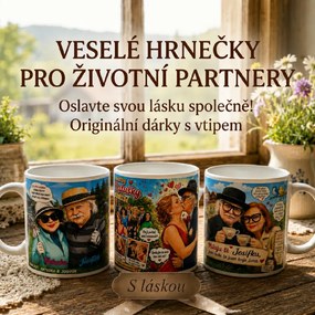 Srdcem darované Veselý hrneček pro životní partnery - na přání 3D ilustrace