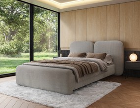 Postel Ollival 140x200 s kovovým roštem a úložným prostorem, béžový plyš