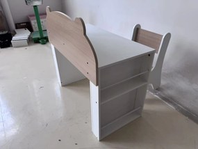 AIYAPLAY dětský stůl se židlí 2dílná dětská sezení s knihovnou a úložným prostorem, design medvěd pro děti 3-8 let, bílé