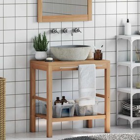 Koupelnová skříňka ze dřeva teak a umyvadlo z říčního kamene 246496