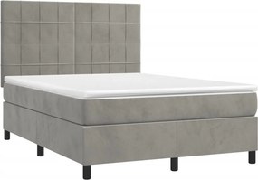 Box spring postel s matrací a LED světle šedá 140x200 cm samet 3136125