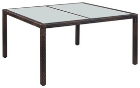 vidaXL Zahradní jídelní stůl polyratan a sklo 150 x 90 x 75 cm hnědý