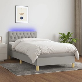 Box spring postel s matrací a LED světle šedá 100x200 cm textil 3133933