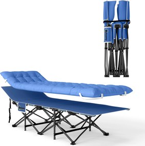 Kempingová postel skládací Kempingová postel s matrací Polštář Boční kapsa 185 x 68 x 37 cm do 150 kg Tmavě modrá