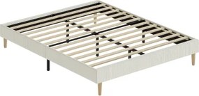 HOMCOM rám postele 140 x 190 cm s lamelovým roštem, čalouněná dvoulůžková postel z kordurové látky, úložný prostor pod ní, krémová
