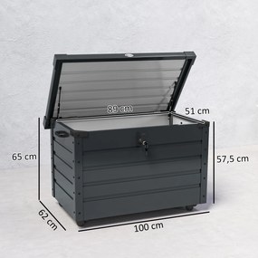 Zahradní box Outsunny, úložný box na kolečkách, úložný box se zámkem, rukojeť, zahradní truhla na balkon, terasu 100 x 62 x 65 cm, tmavě šedý
