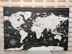 Obraz černobílá mapa na dřevěném pozadí - 90x60 cm