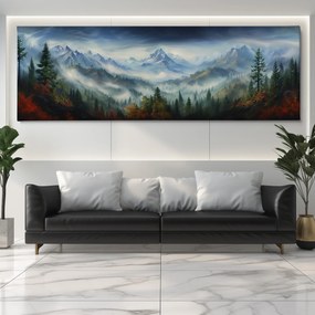 Obraz na plátně - Horské štíty a mlhavé údolí FeelHappy.cz Velikost obrazu: 210 x 70 cm