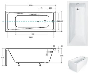 Besco Modern akrylátová vana Délka vany: 130cm