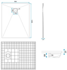Obdélníková sprchová vanička z SMC kompozitu REA MAGNUM 120x90 cm, bílá