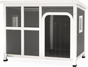 PawHut Malý a střední psí domek se bočními okny a vstupní záclonou, venkovní psí kurník s odnímatelným dnem a otevírací střechou, 90x62x71 cm, světlá…