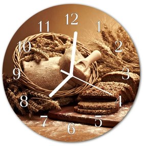Skleněné hodiny kulaté Chléb obiloviny fi 30 cm