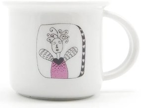 Porcelánový moka hrnek Anděl, 100 ml – s originální malovanou perokresbou, český design, s překvapením uvnitř
