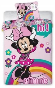 Textylia Dětské bavlněné licenční Povlečení Disney Myška Minnie duha Hi! 140x200cm / 70x90cm růžové