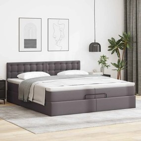 Osmanský rám postele s matrací šedá 200x200cm umělá kůže 3312175