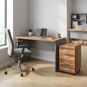 Sestava kancelářského nábytku SimpleOffice 1, 140 cm, ořech vlašský / šedá