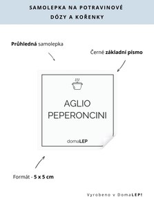 Samolepka na kořenky AGLIO PEPERONCINI průhledná  5 × 5 cm základní písmo