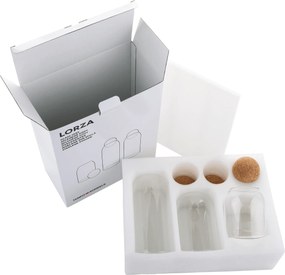 TEMPO-KONDELA LORZA, skleněné dózy, set 3 ks, se zátkou, sklo/korek