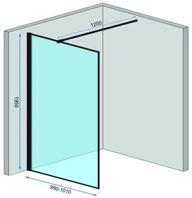 Rea - Bler sprchová zástěna 100x195cm, 8mm sklo, čiré sklo/černý profil, REA-K7634