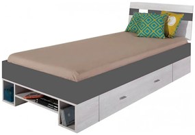 Dětská postel Delbert 90x200cm - borovice/tmavě šedá