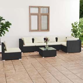 vidaXL 7dílná zahradní sedací souprava s poduškami polyratan [3102330] Barva: Černá a krémová