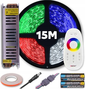 Set Led pásek Rgb barevný bílý studený s dálkovým ovládáním a napájecím zdrojem 15M 12V