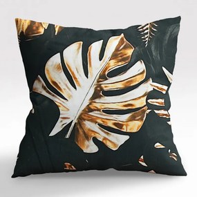 Ervi Saténový povlak na polštář DELUXE - Monstera na černém, různé rozměry