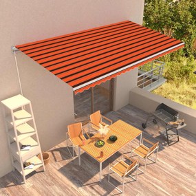 vidaXL Marketos Ručně zatahovací markýza 600 x 300 cm oranžovo-hnědá