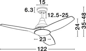 NV 5267302 Stropní ventilátor se světlem SAMOA tělo z oceli matná černá a sklo 3ABS černé listy LED 18W 3000K - NOVA LUCE